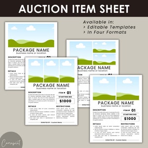 Editable Auction Bundle Item Description Sheet, Auction Bid Sheet ...