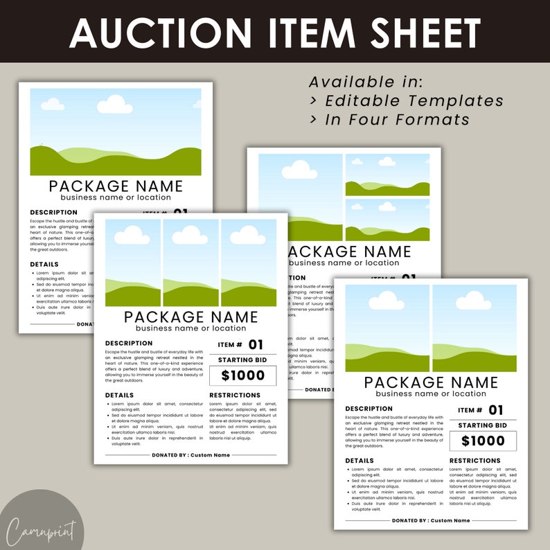 Editable Auction Bundle Item Description Sheet, Auction Bid Sheet ...