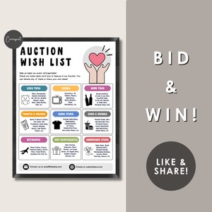 Auction Wish List for Silent Auction Live Auction Fundraiser Donation Request Flyer for School ...