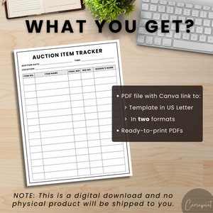 Auction Item Tracker Editable Auction Template for School Auction Live ...