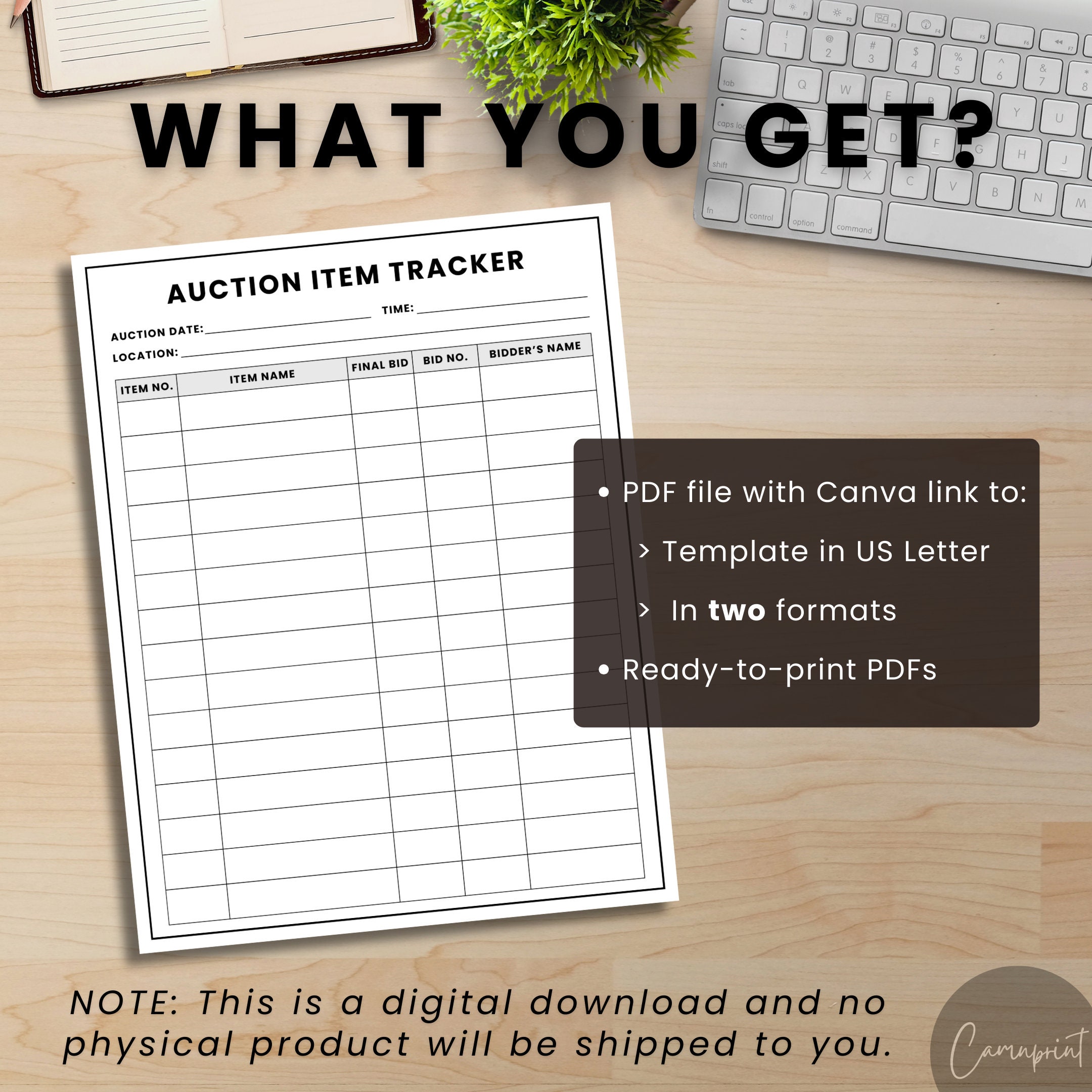 Auction Item Tracker Editable Auction Template for School Auction Live ...