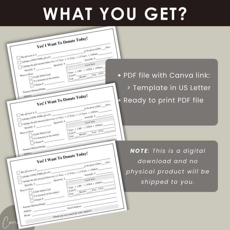 Editable Donation Card Printable Pledge Form, Donation Form, Donation ...