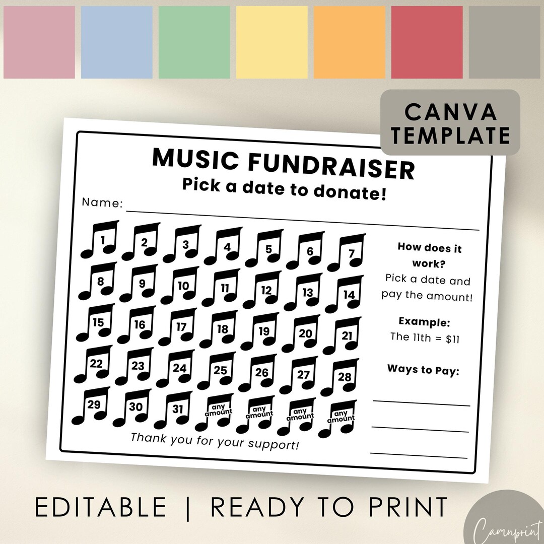 Music Fundraiser Calendar for Marching Band, Choir Fundraiser Form ...