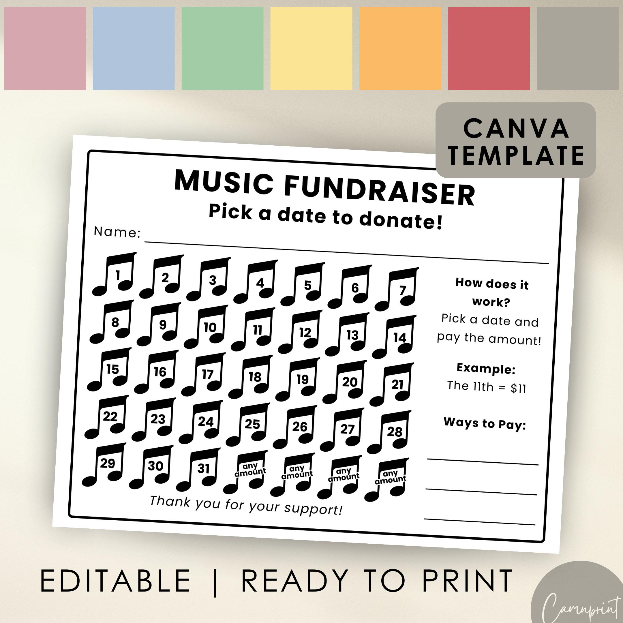 Music Fundraiser Calendar for Marching Band, Choir Fundraiser Form ...