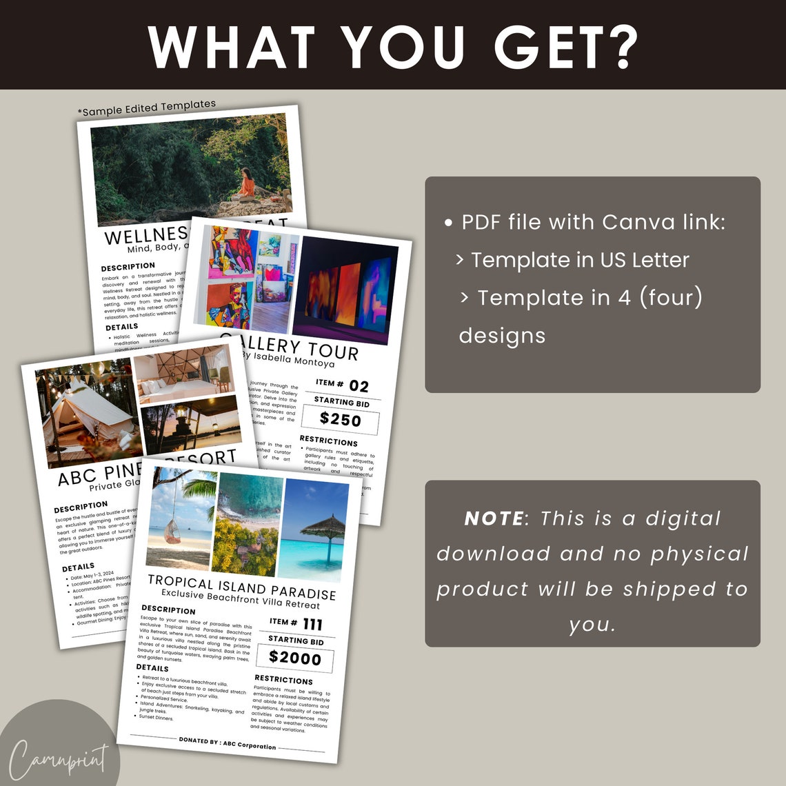 Editable Silent Auction Item Description Sheet, Auction Info Sheet ...
