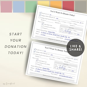 Editable Donation Card Printable Pledge Form, Donation Form, Donation Pledge Card for Nonprofit ...