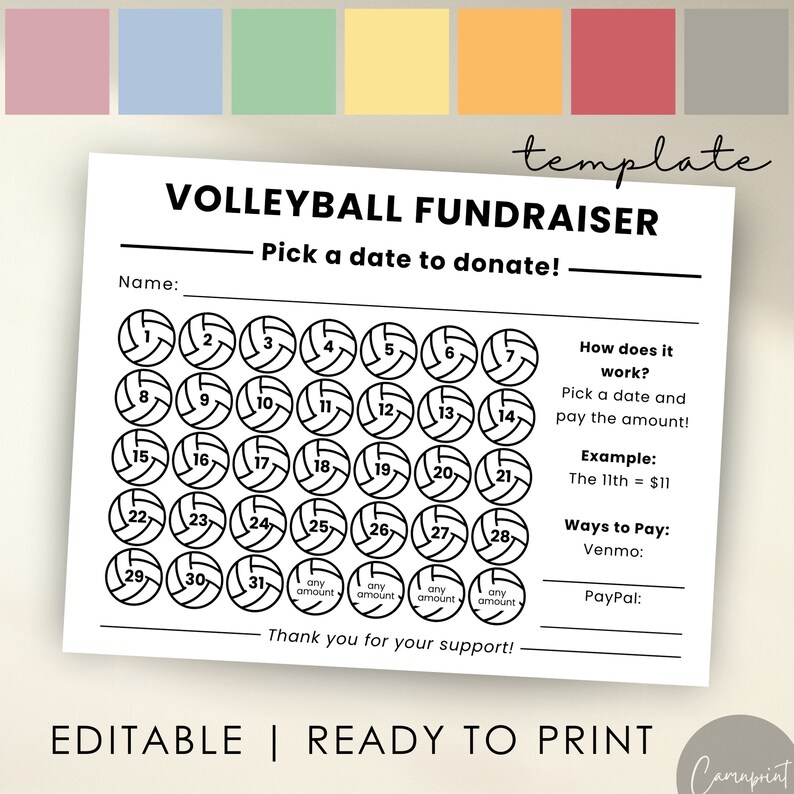 Volleyball Fundraiser Calendar for Sports Fundraiser Template, Pick a ...
