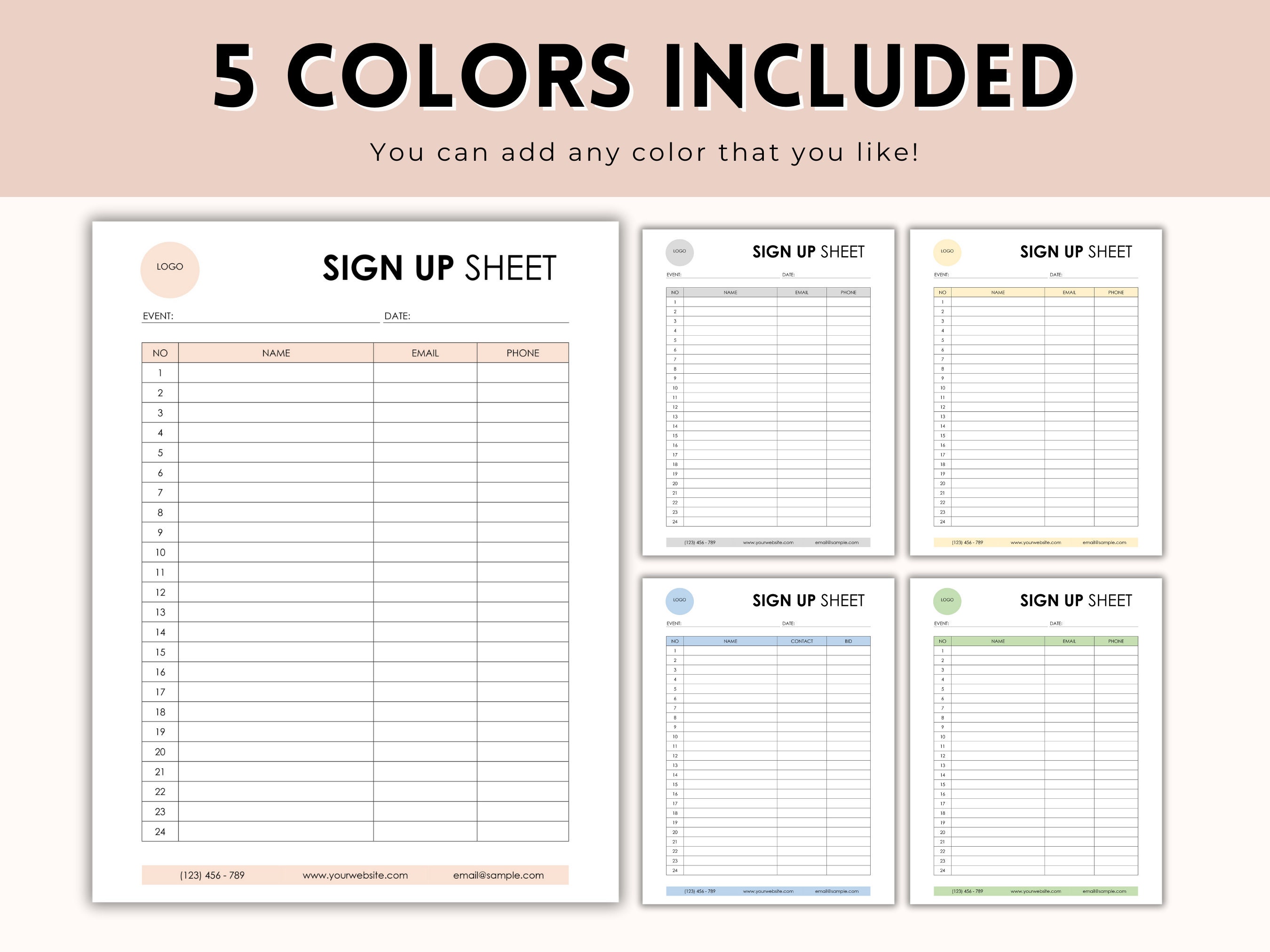 Editable Sign up Sheet Template, Sign up Sheet, Printable Sign up Form ...