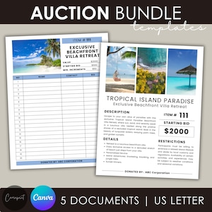 Editable Auction Bundle Item Description Sheet, Auction Bid Sheet ...