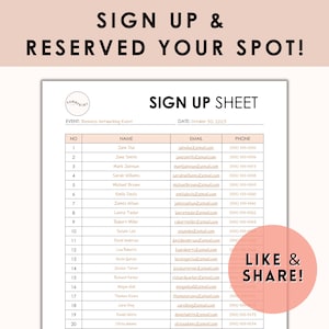 Editable Sign up Sheet Template, Sign up Sheet, Printable Sign up Form ...