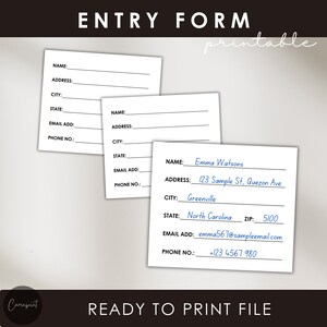 Entry Form Printable Enter to Win Form for School Auction Nonprofit ...