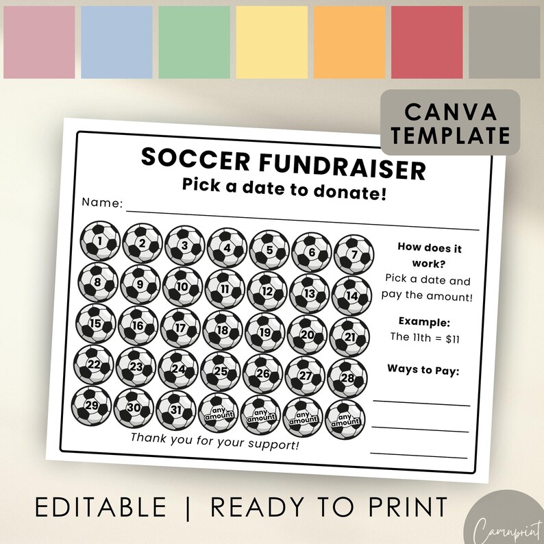 Soccer Fundraiser Calendar Sports Fundraiser Template Pick a Date ...