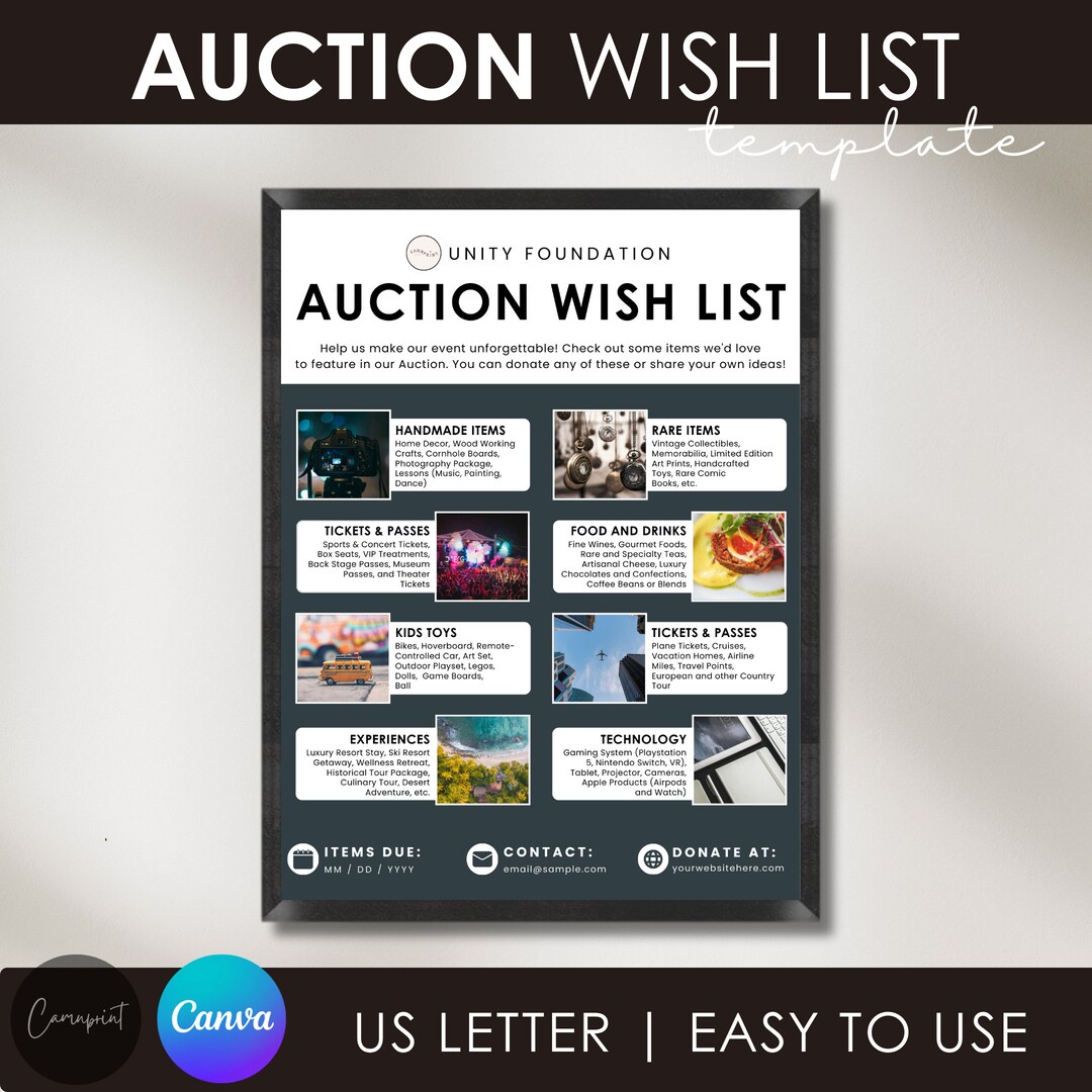 Auction Wish List for Silent Auction Live Auction Fundraiser Donation ...