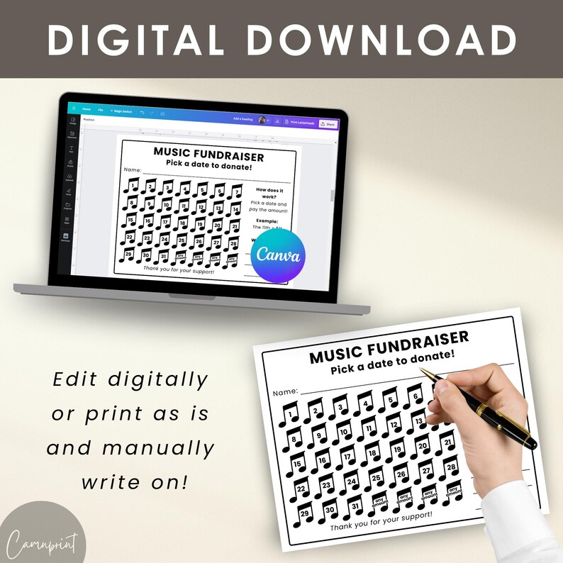 Music Fundraiser Calendar for Marching Band, Choir Fundraiser Form ...