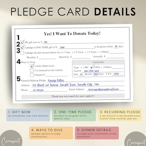 Editable Donation Card Printable Pledge Form, Donation Form, Donation ...