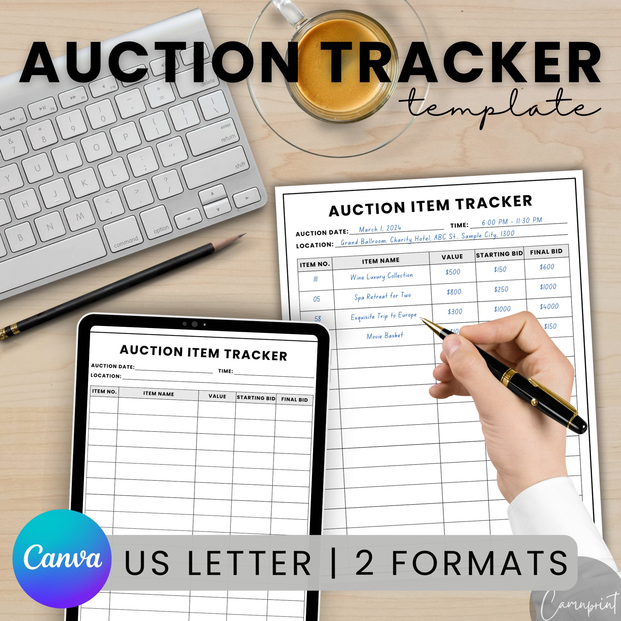 Auction Item Tracker Editable Auction Template for School Auction Live ...