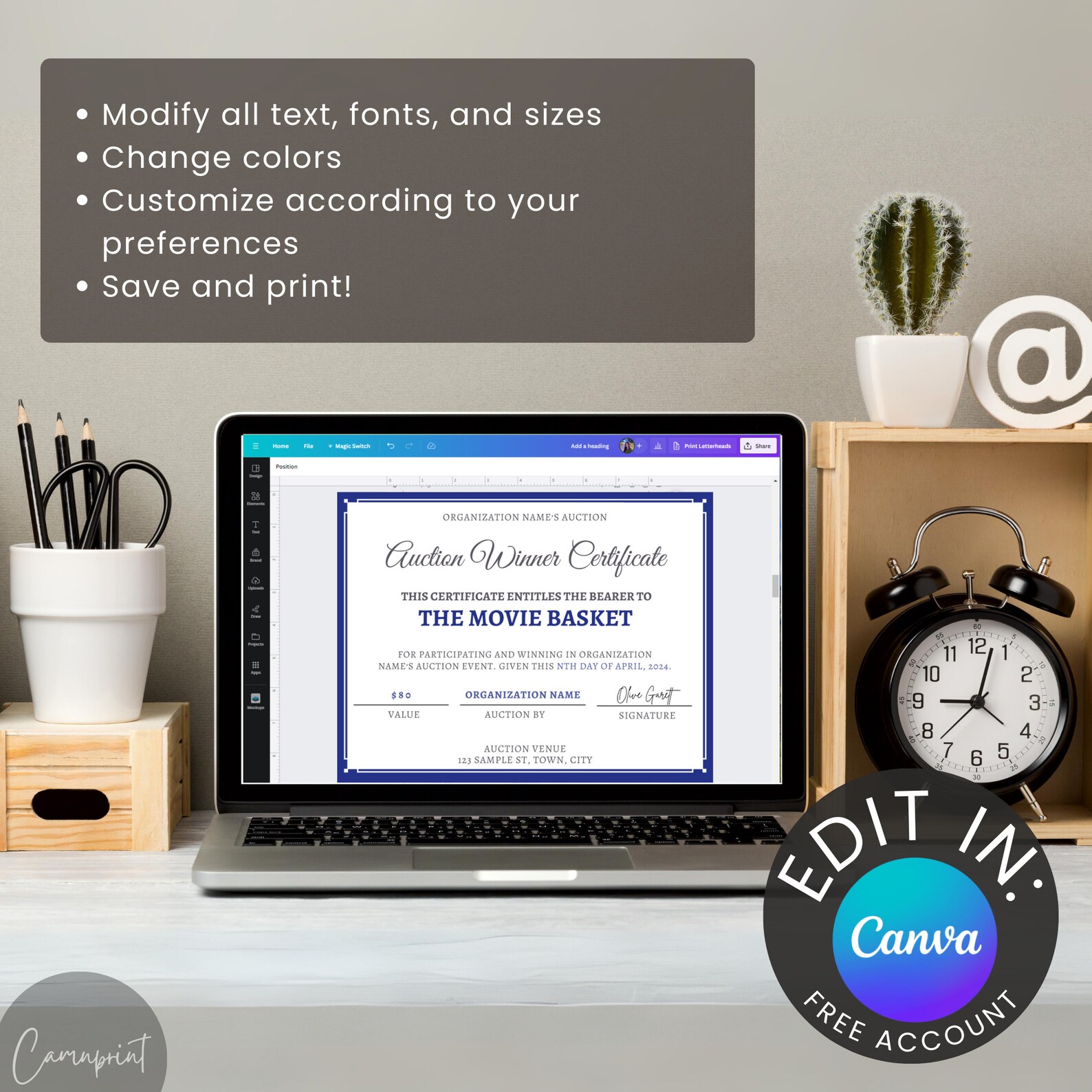 Editable Silent Auction Winner Certificate Template, Auction Item ...