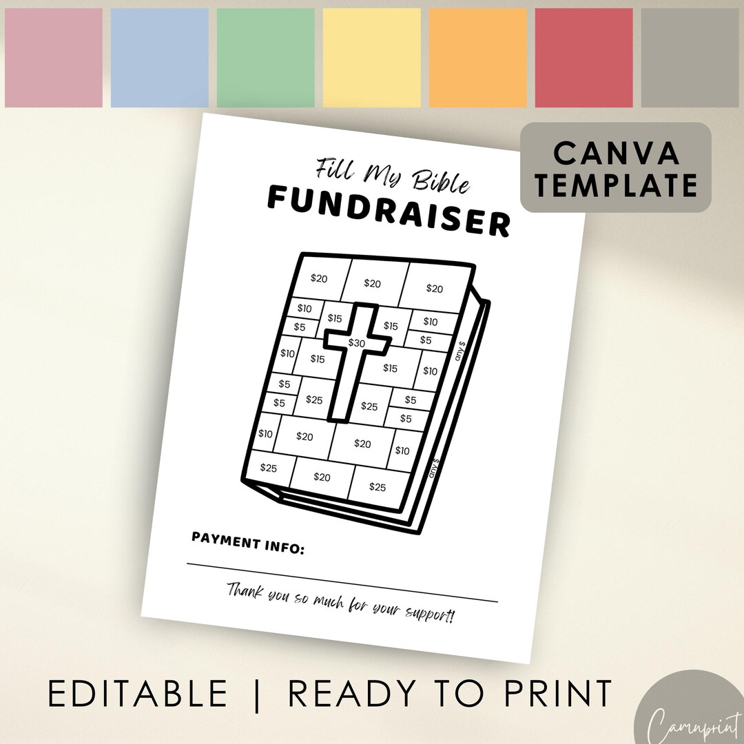 Fill My Bible Church Fundraiser Form, Church Camp, Pick a Date Donation Sponsorship, Mission ...