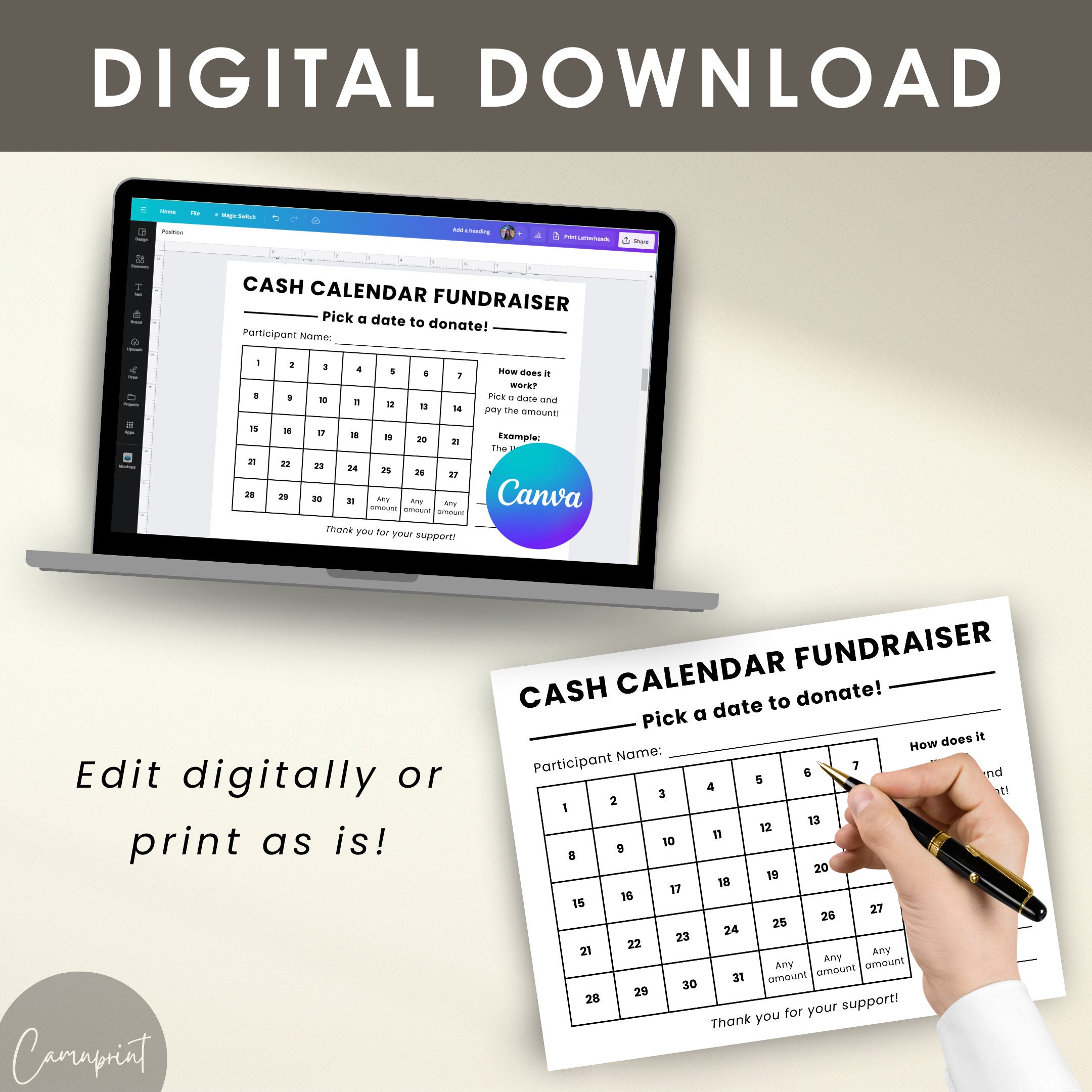 Calendar Fundraiser Template for Sports Fundraiser Nonprofit ...
