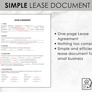 Simple One Page Lease Agreement, Printable Rental Agreement, Editable Landlord Forms, Basic ...