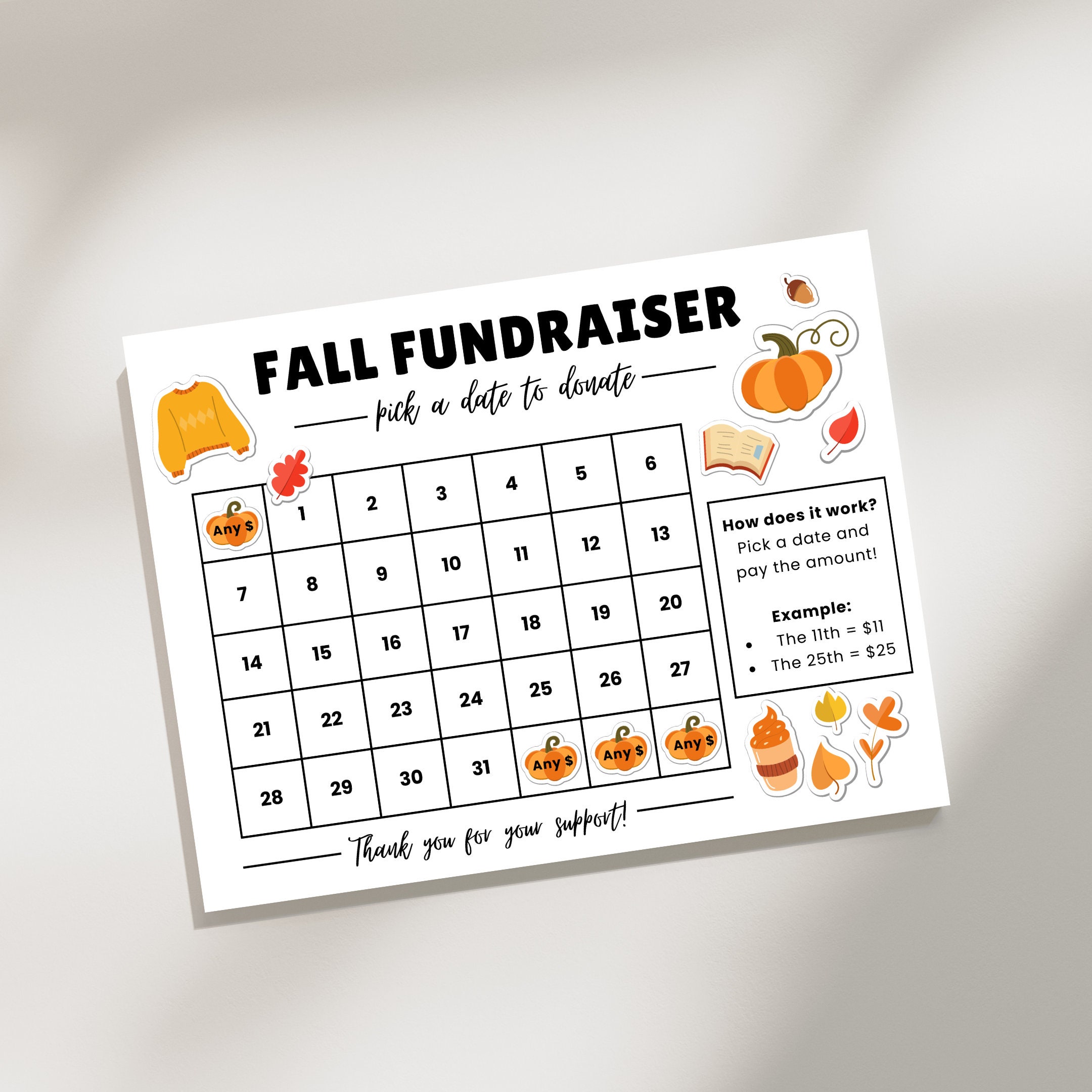 Fall Fundraiser Pick a Date to Donate Calendar Fundraiser for School ...