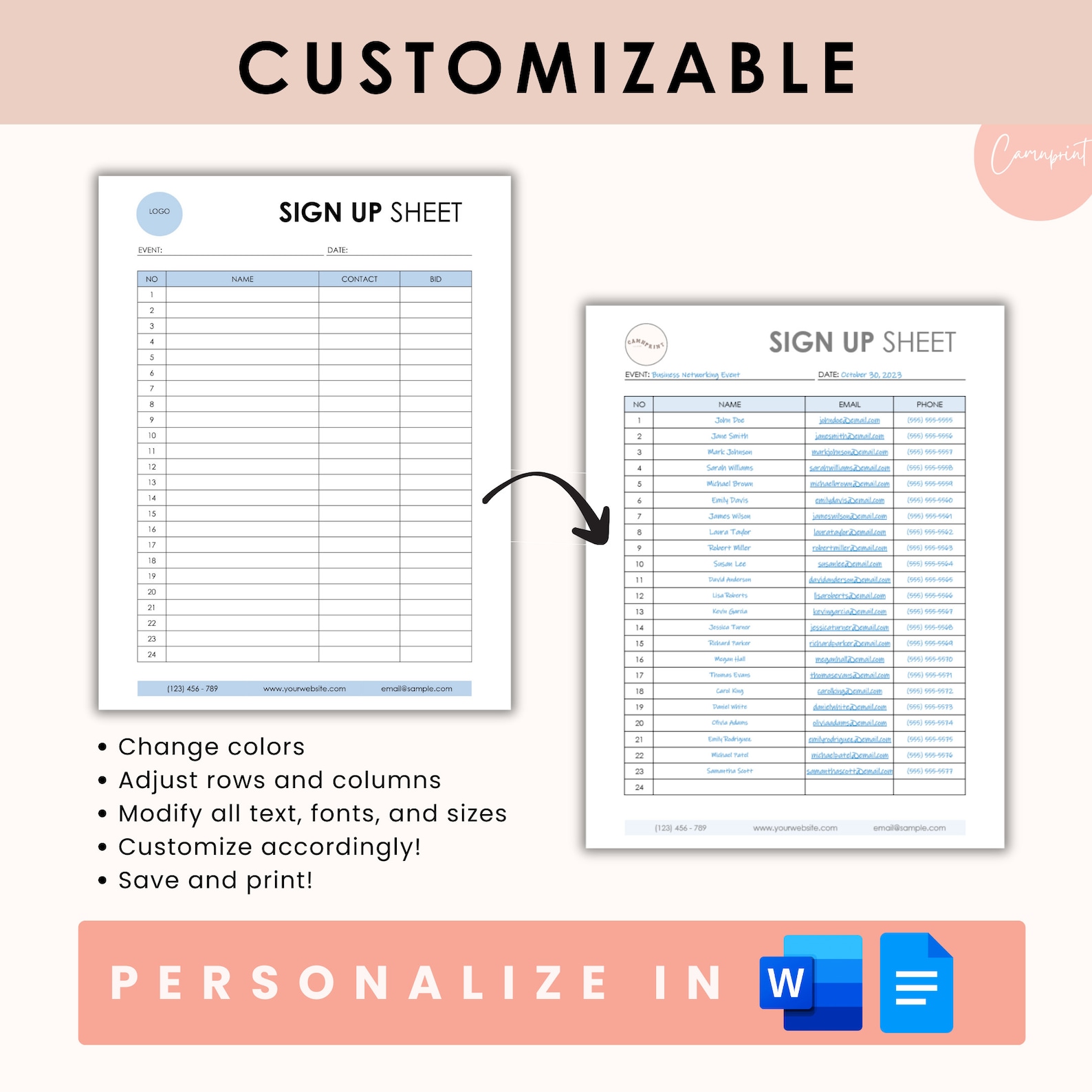 Editable Sign up Sheet Template, Sign up Sheet, Printable Sign up Form ...