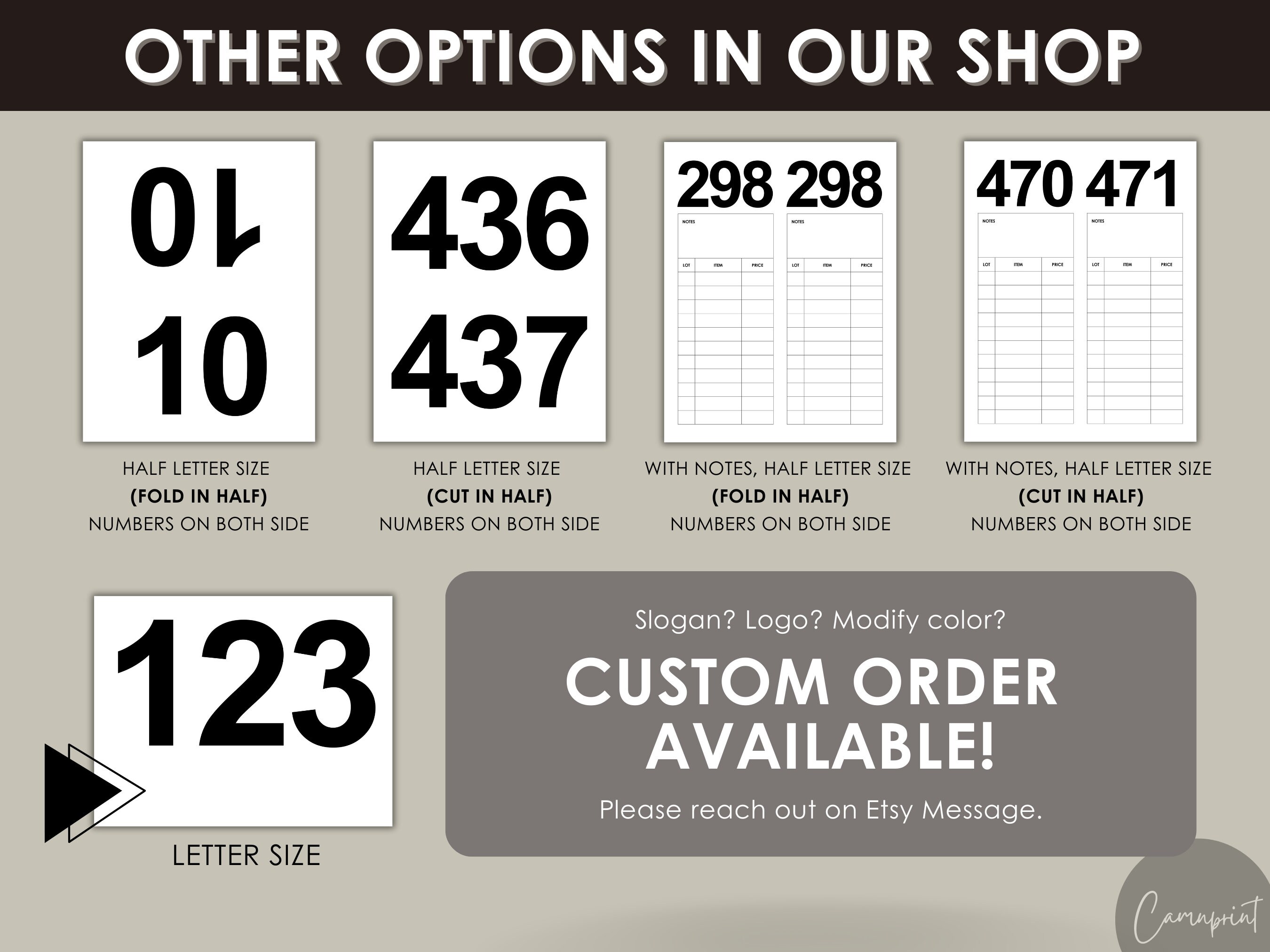 Auction Bid Card Printable for Non-profit School Auction Charity ...