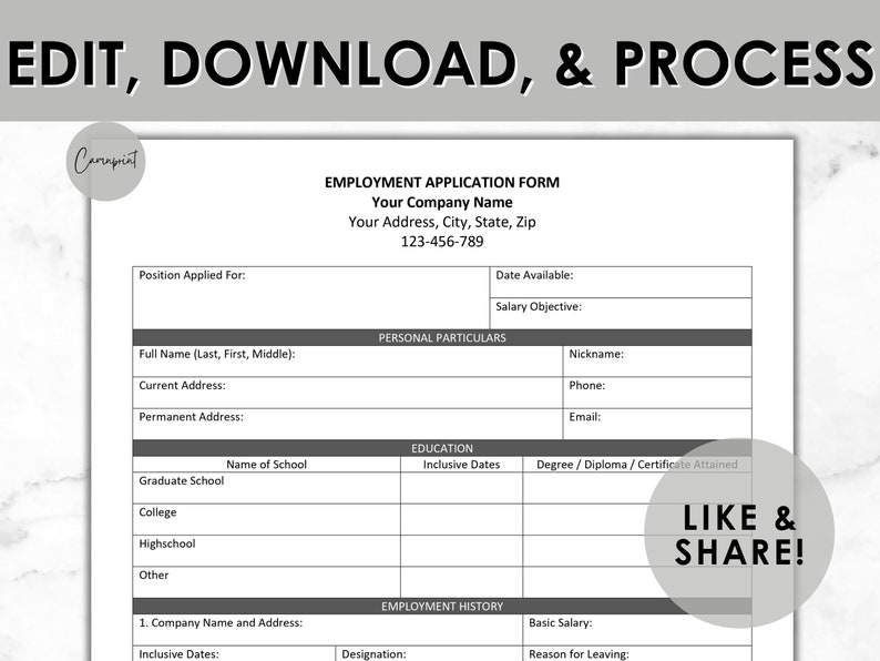 Employment Application, Employee Application Form, Job Application ...