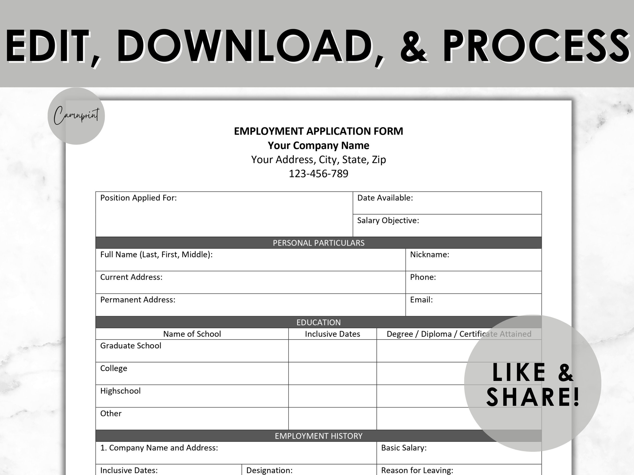 Employment Application, Employee Application Form, Job Application ...