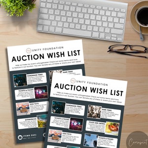Auction Wish List for Silent Auction Live Auction Fundraiser Donation Request Flyer for School ...