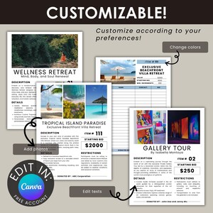 Editable Auction Bundle Item Description Sheet, Auction Bid Sheet ...