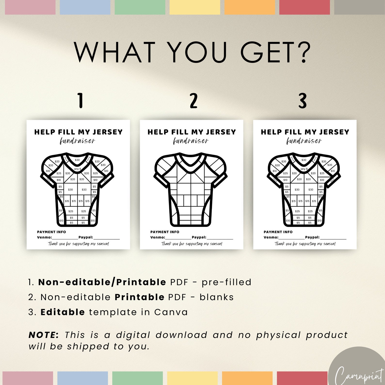 Fill My Jersey Fundraiser Form for Football Fundraiser Editable for ...