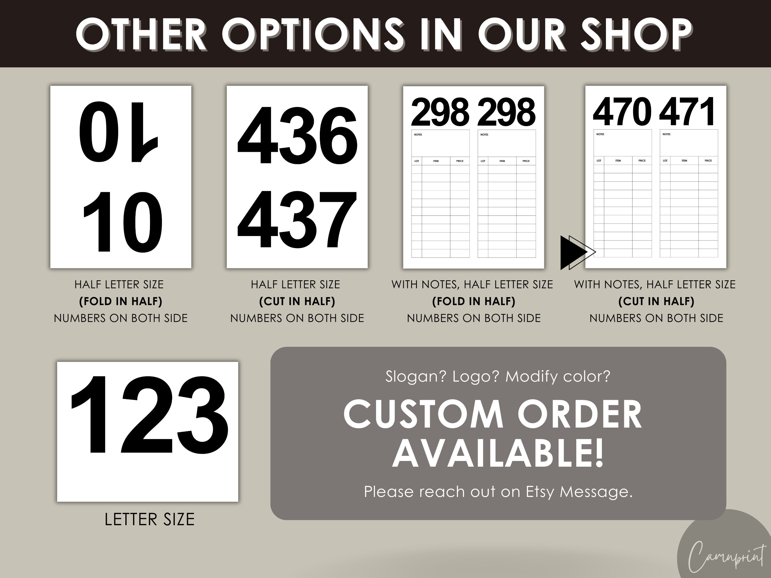 Auction Bid Card Printable Bid Cards With Notes, Numbered Card ...