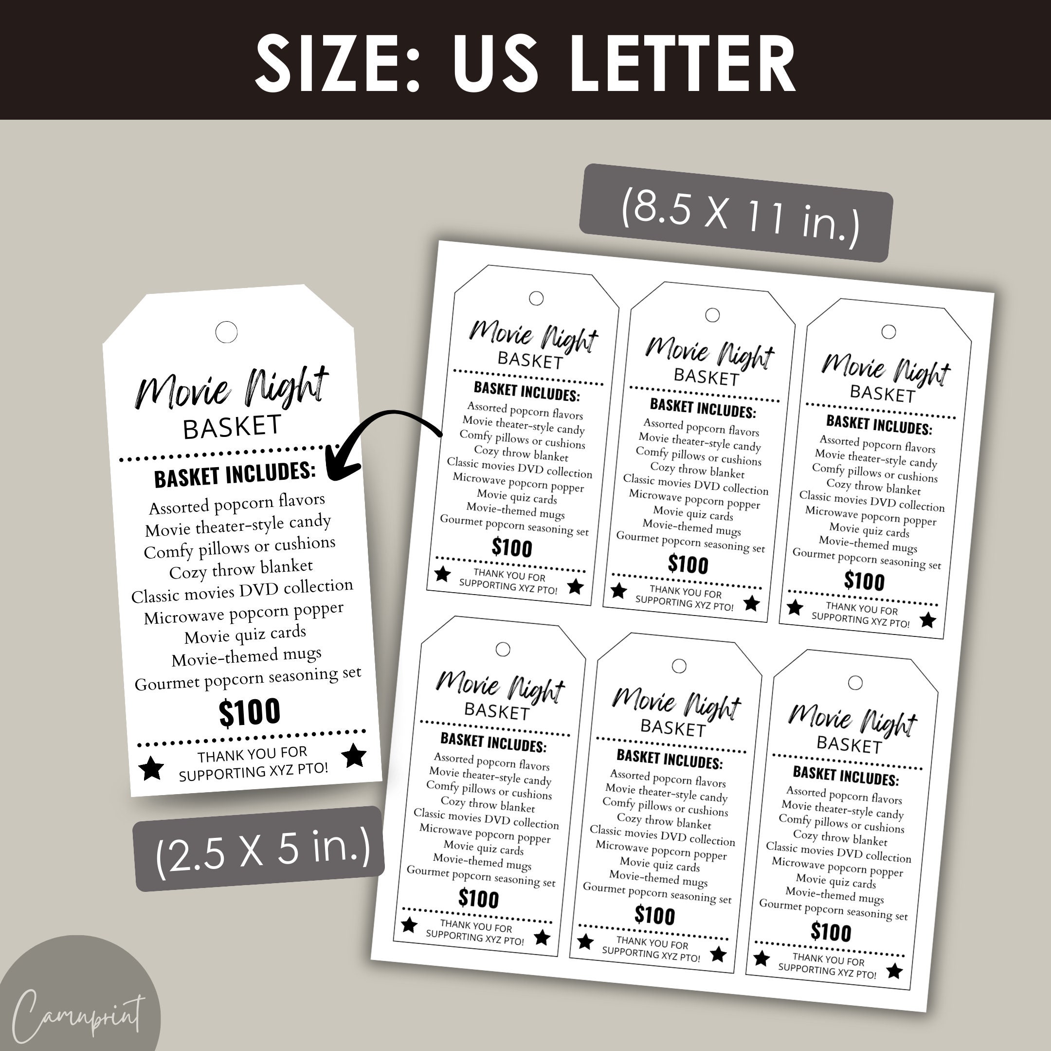 Silent Auction Basket Tags Editable Auction Template for Fundraising ...