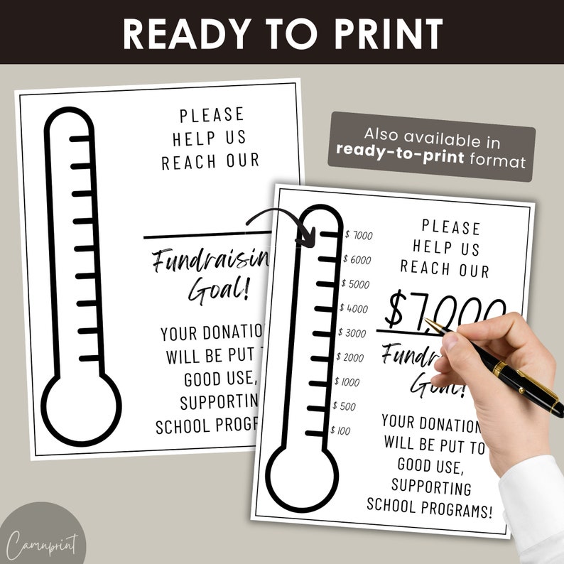 Fundraising Thermometer for Nonprofit Fundraiser Tracker, Fundraising ...