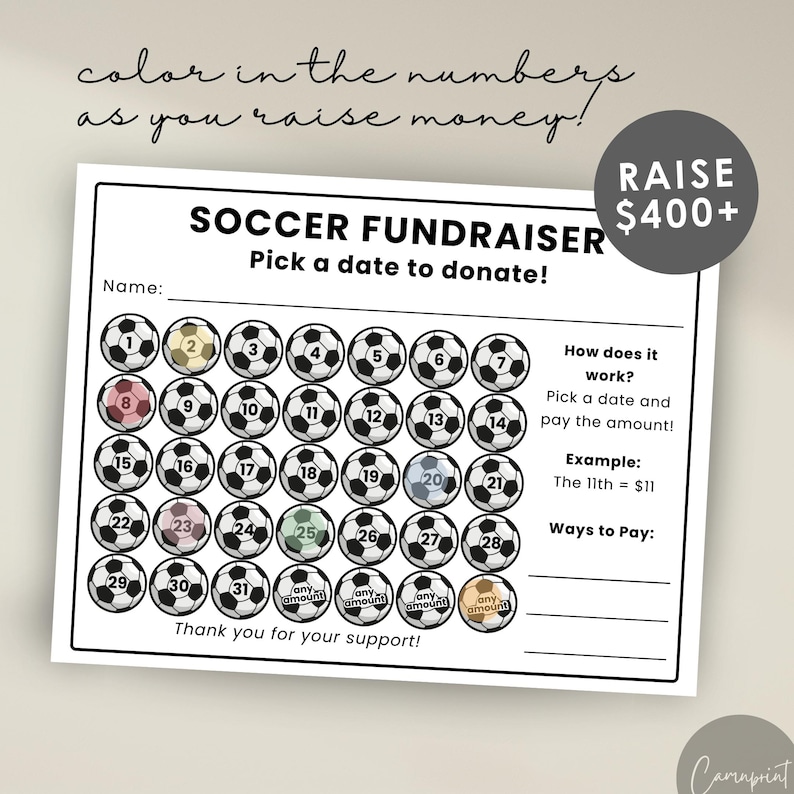 Soccer Fundraiser Calendar Sports Fundraiser Template Pick a Date ...