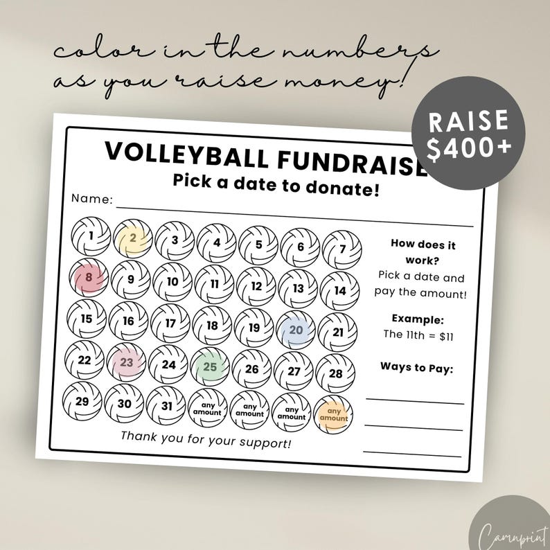 Volleyball Fundraiser Calendar for Sports Fundraiser Template, Pick a ...