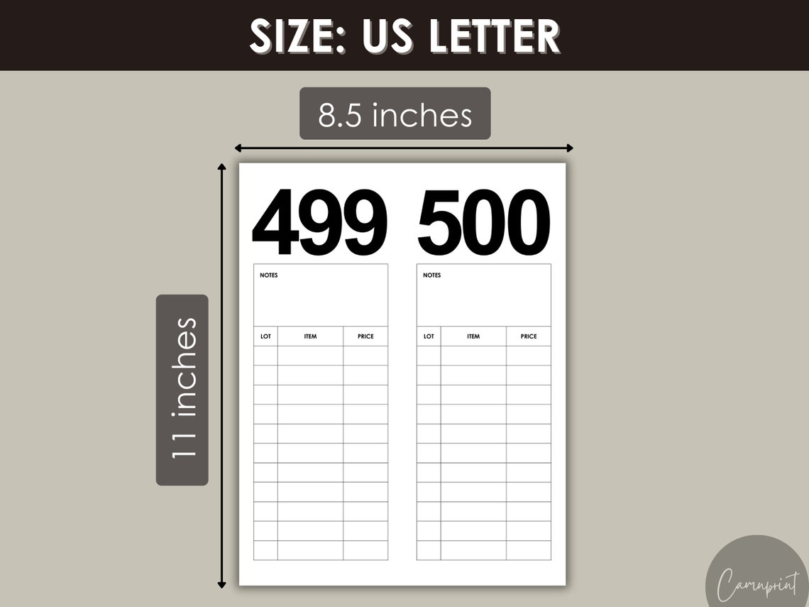 Auction Bid Card Printable Bid Cards With Notes, Numbered Card ...