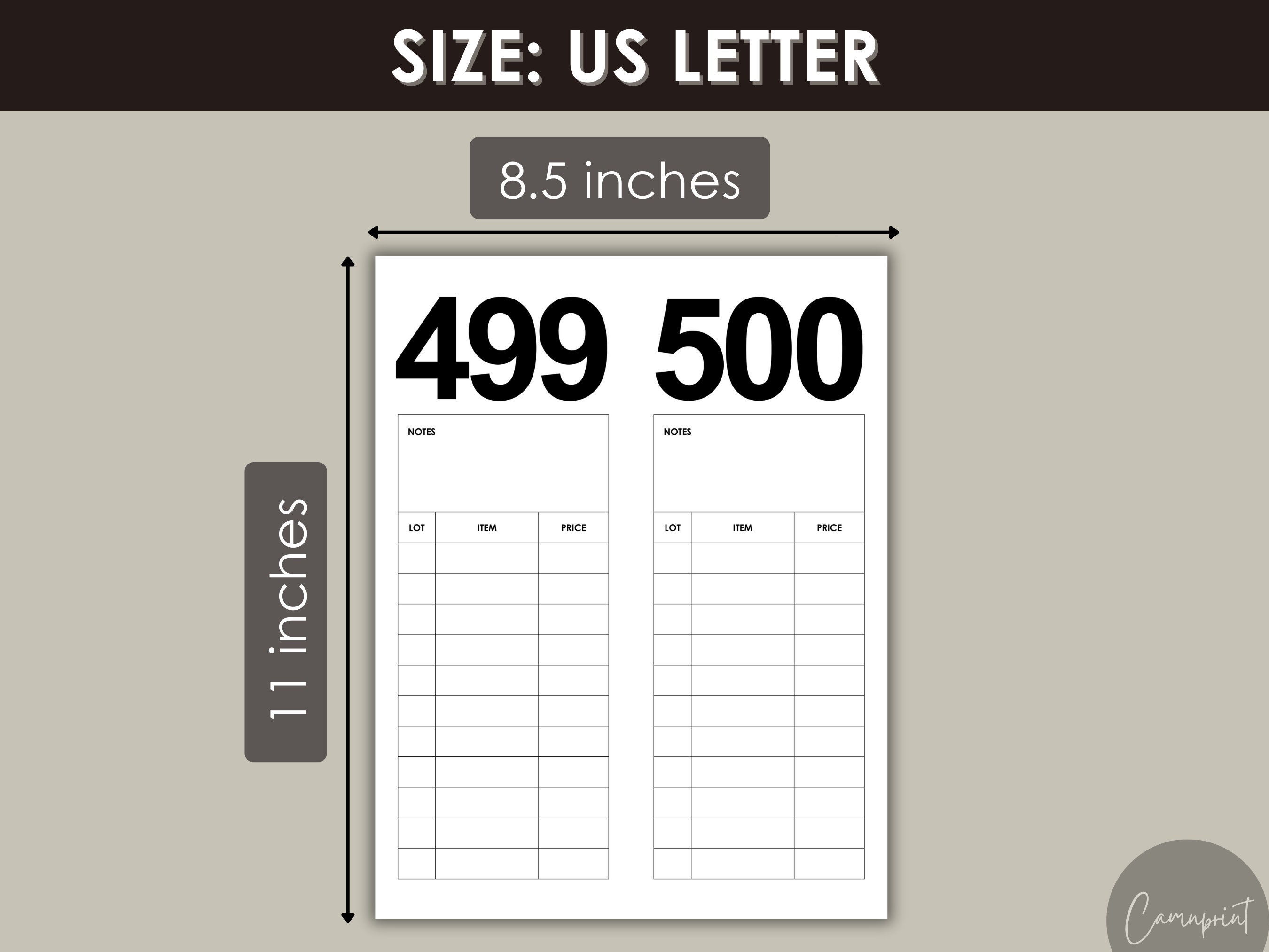 Auction Bid Card Printable Bid Cards With Notes, Numbered Card ...