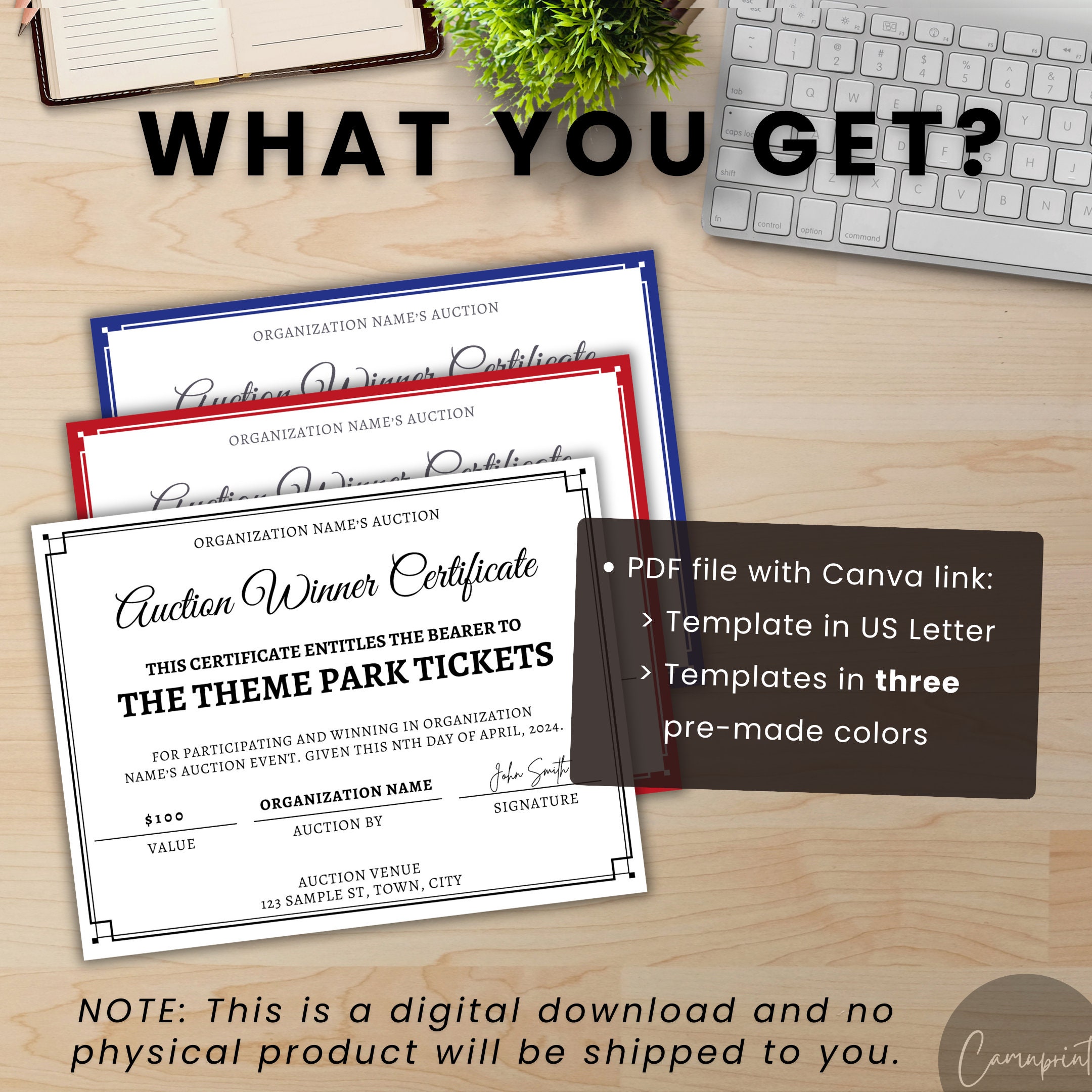 Editable Silent Auction Winner Certificate Template, Auction Item ...