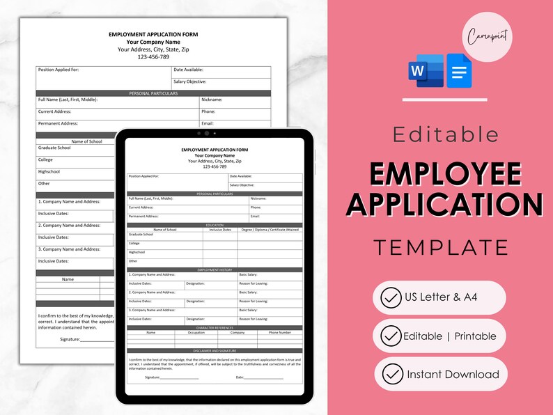 Employment Application, Employee Application Form, Job Application ...