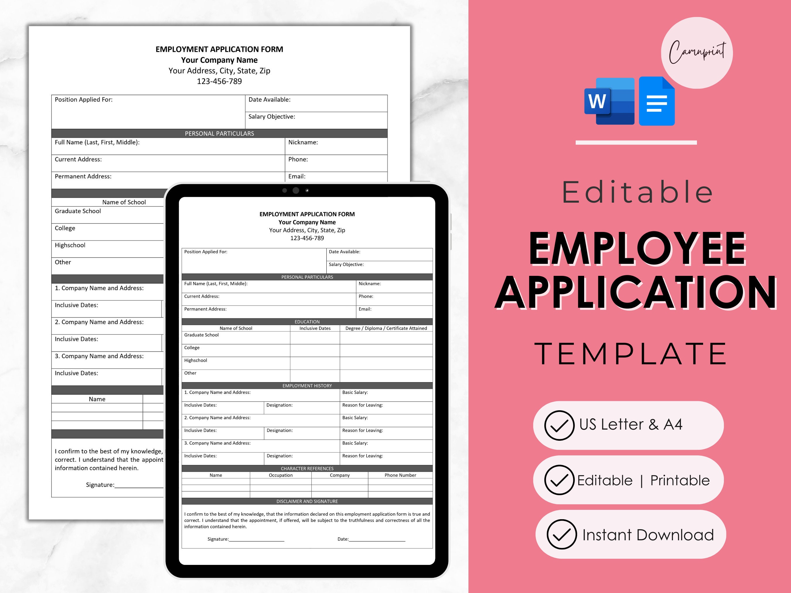 Employment Application, Employee Application Form, Job Application ...