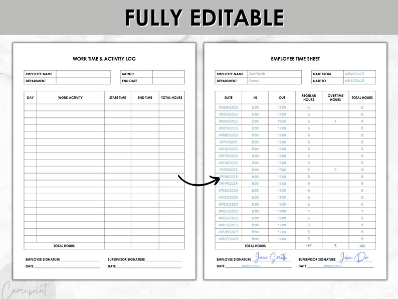 Employee Time Sheet Editable, Printable Time Card, Work Time Tracker ...