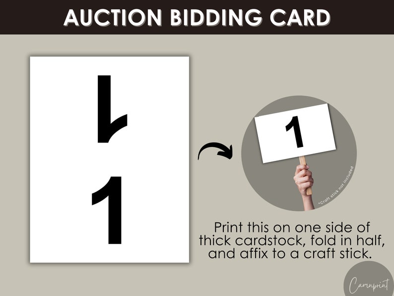 Auction Bid Card Printable, Fundraising Numbers, Numbered Cards ...