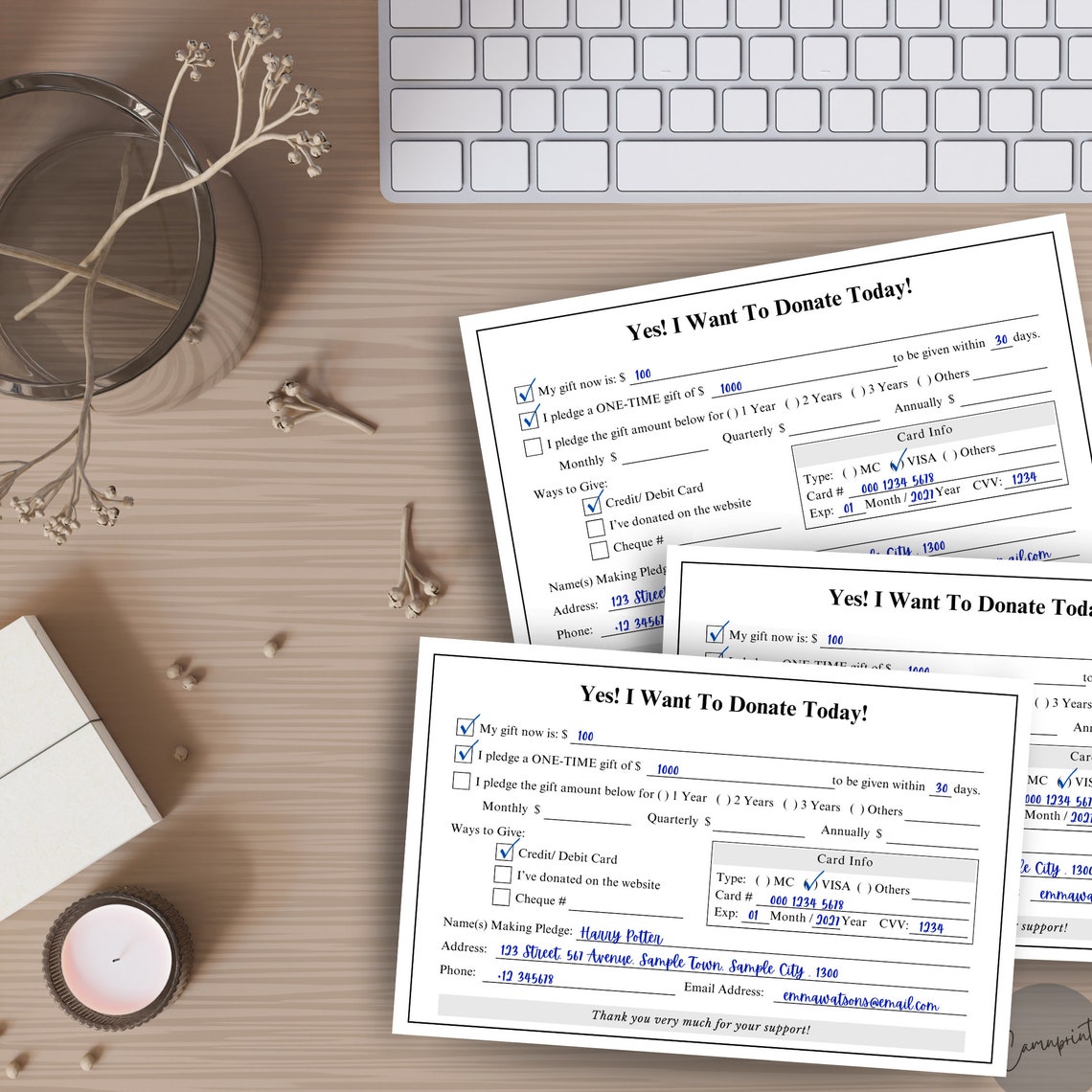 Editable Donation Card Printable Pledge Form, Donation Form, Donation ...