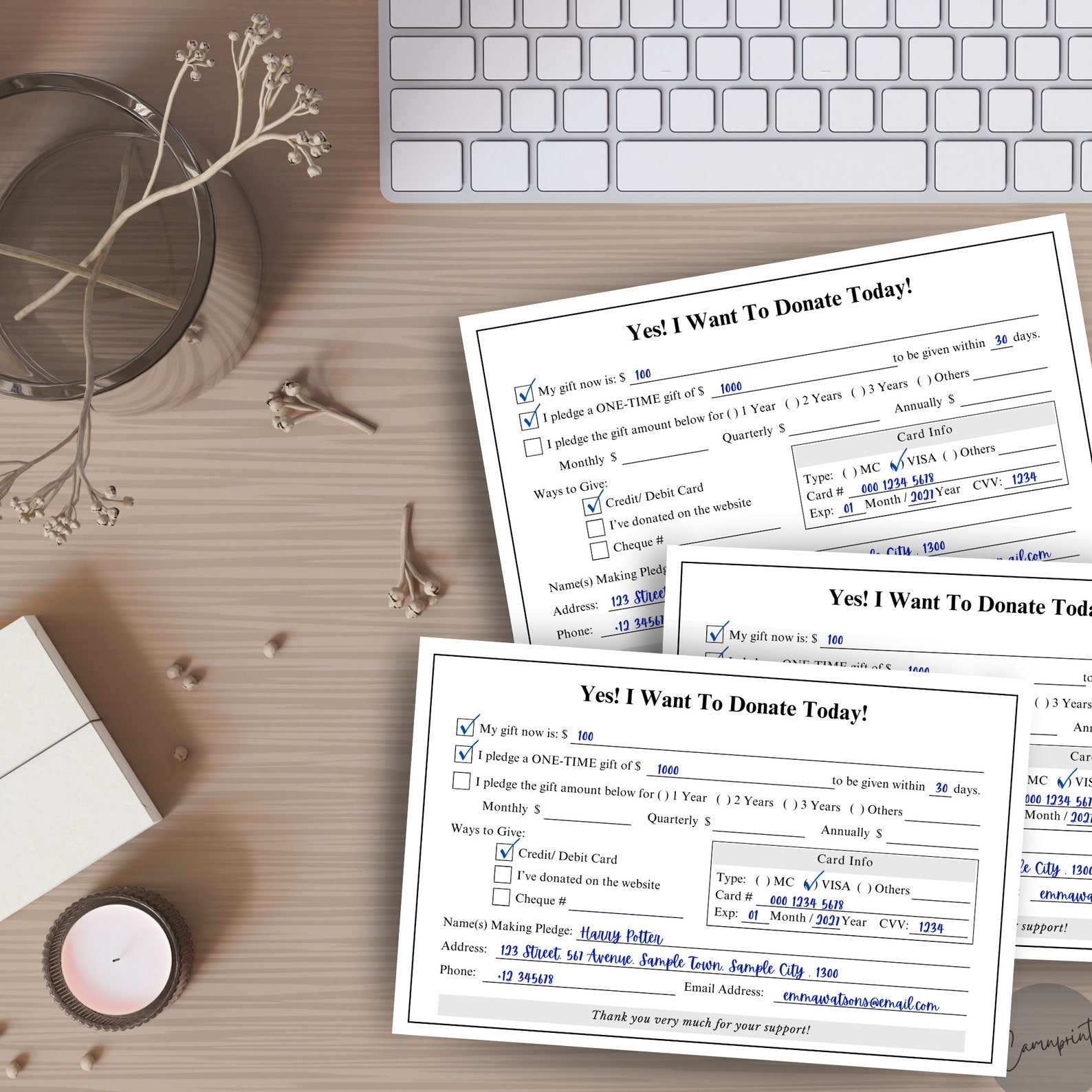 Editable Donation Card Printable Pledge Form, Donation Form, Donation ...