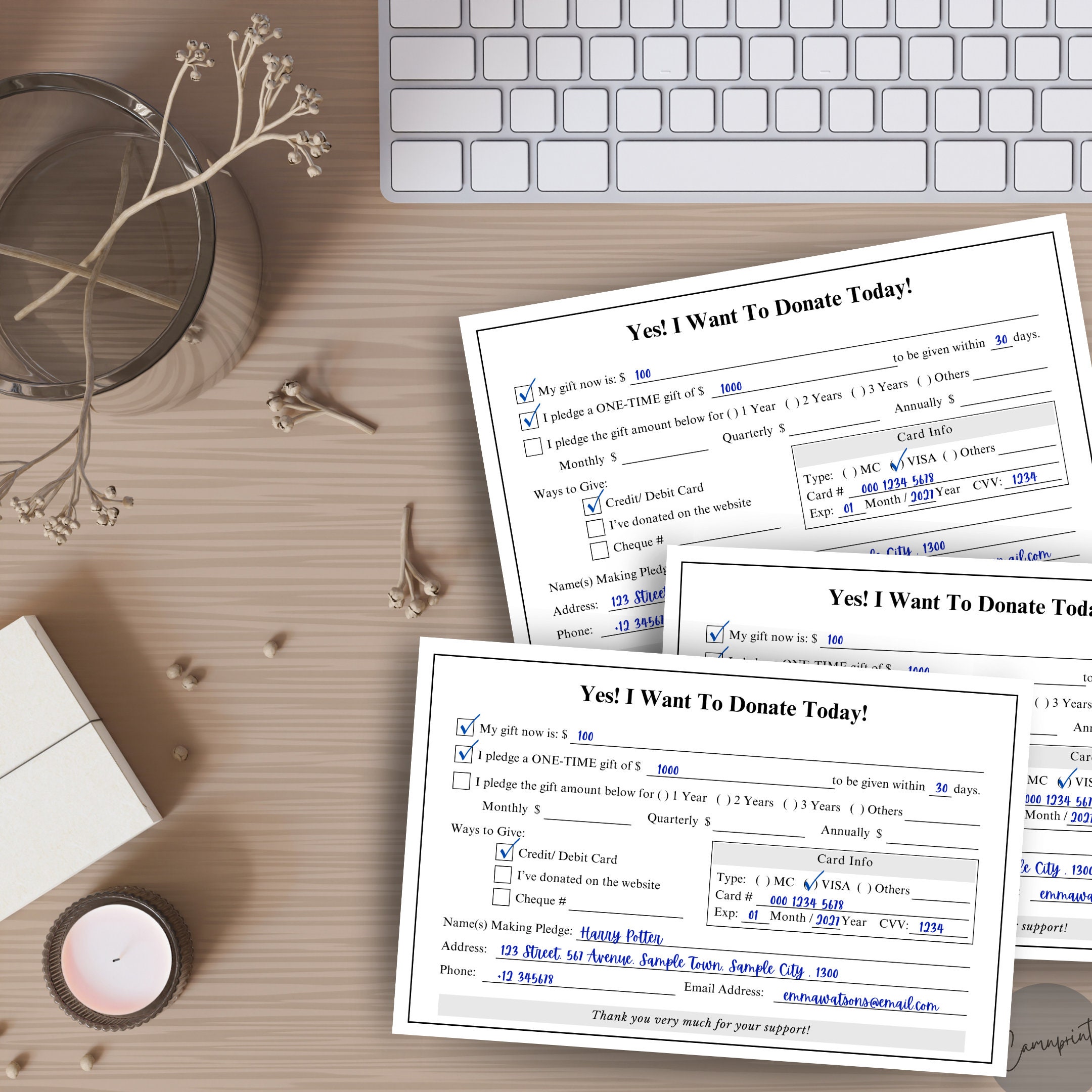 Editable Donation Card Printable Pledge Form, Donation Form, Donation ...