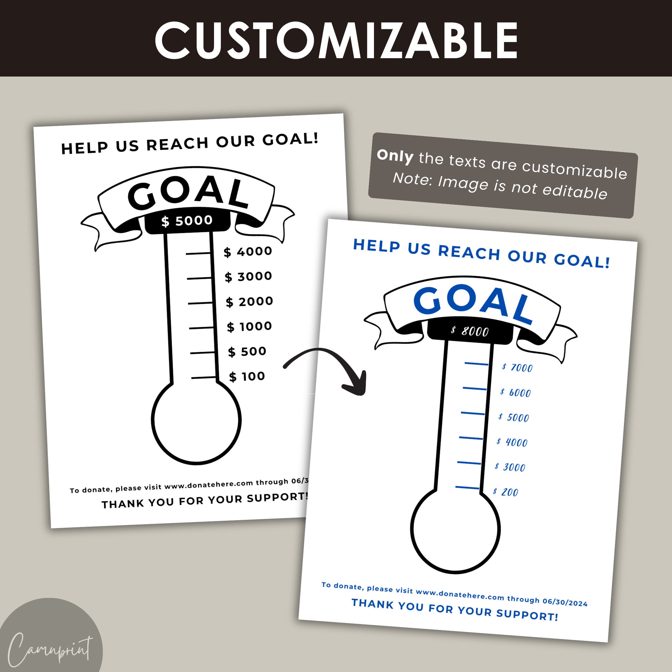 Fundraising Thermometer for Nonprofit Fundraiser Tracker, Fundraising ...