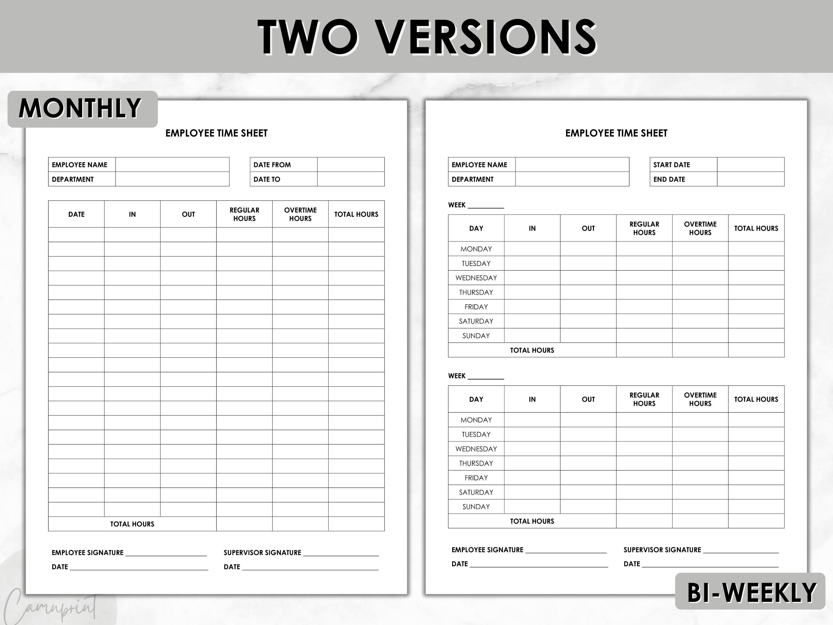 Employee Time Sheet Editable, Printable Time Card, Work Time Tracker ...