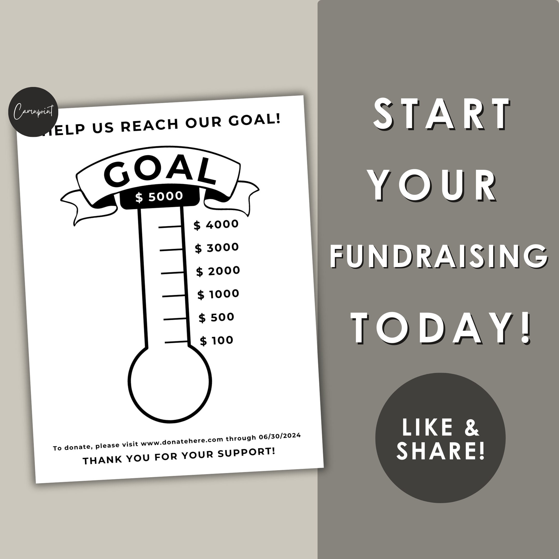 Fundraising Thermometer for Nonprofit Fundraiser Tracker, Fundraising ...
